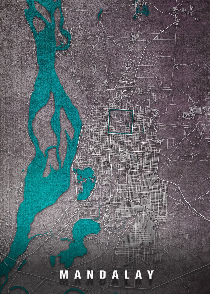 'Mandalay City Map Myanmar' Poster, picture, metal print, paint by ...