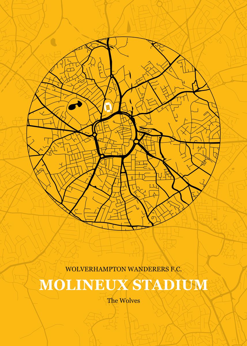 'Molineux Stadium Map' Poster, picture, metal print, paint by Dany ...