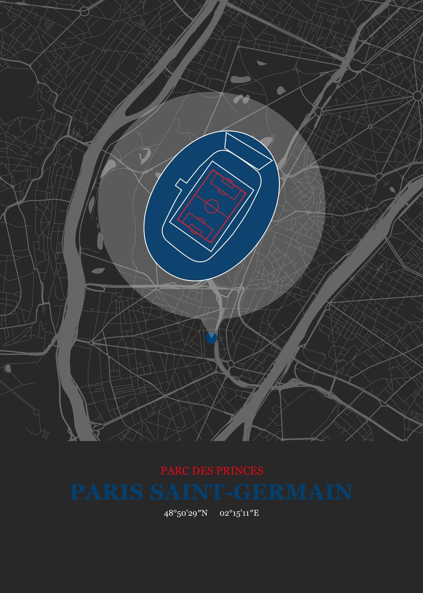 'Paris Stadium Map' Poster, picture, metal print, paint by Dany | Displate