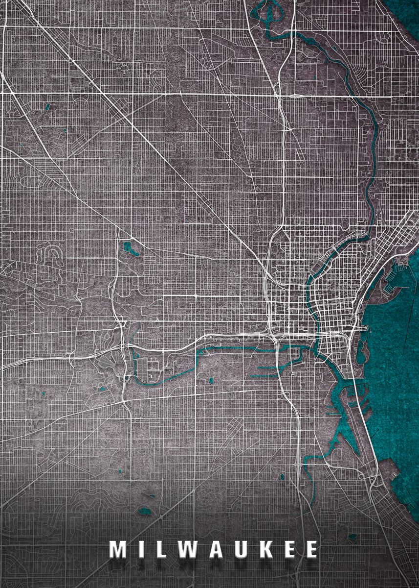 'Milwaukee City Map' Poster, picture, metal print, paint by Maksymilian ...