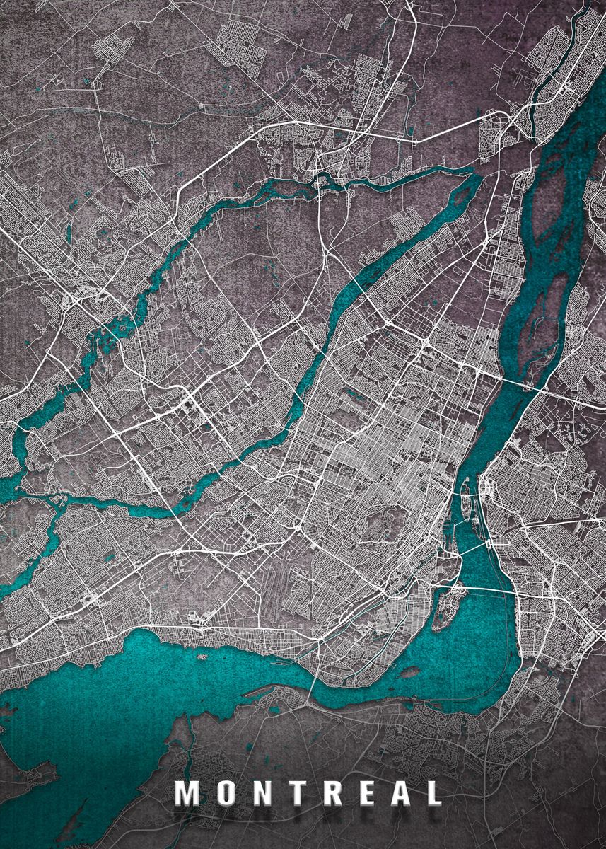 'Montreal City Map' Poster, picture, metal print, paint by Maksymilian ...