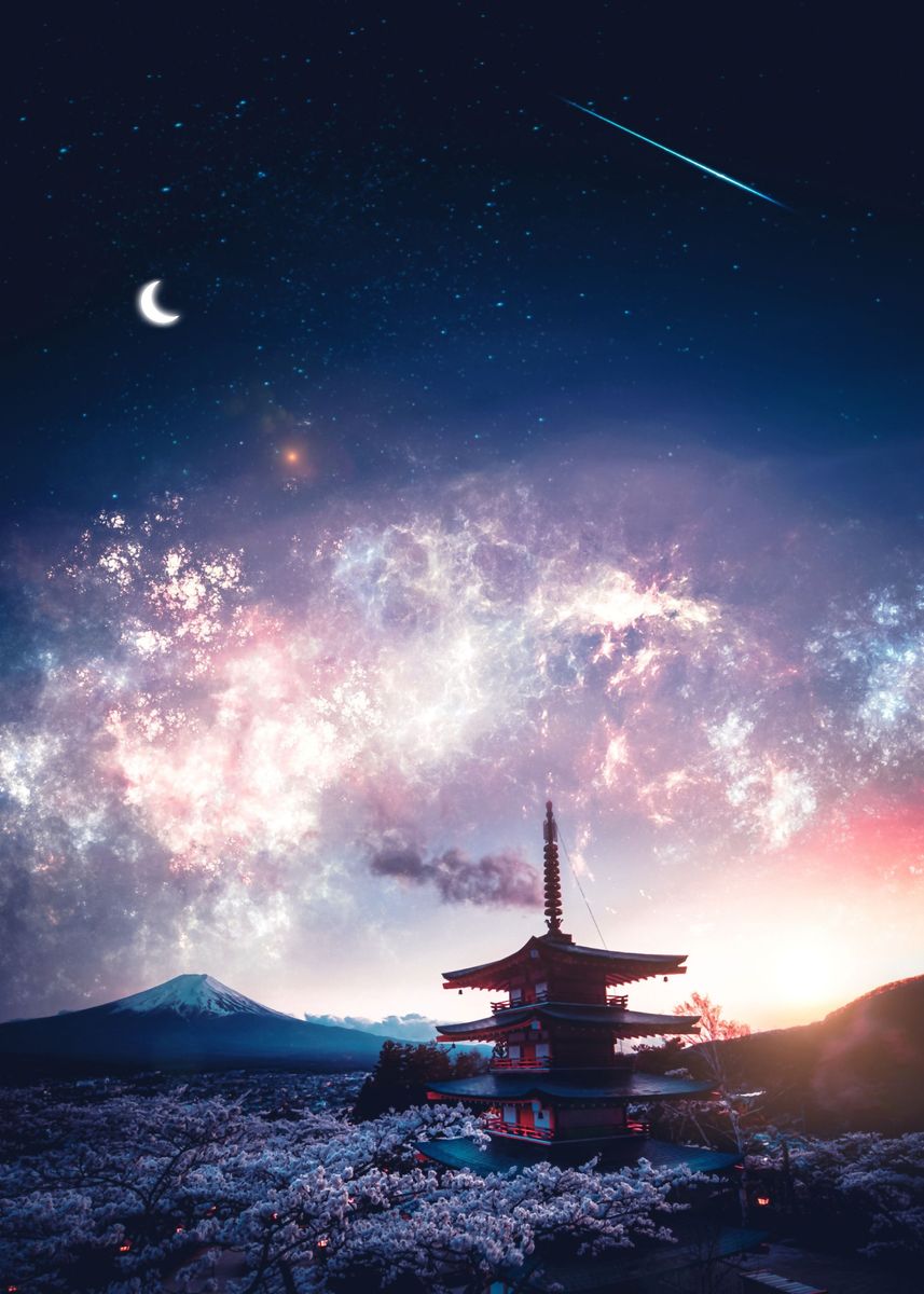 'Mount Fuji Japanese Galaxy' Poster, picture, metal print, paint by Gen ...