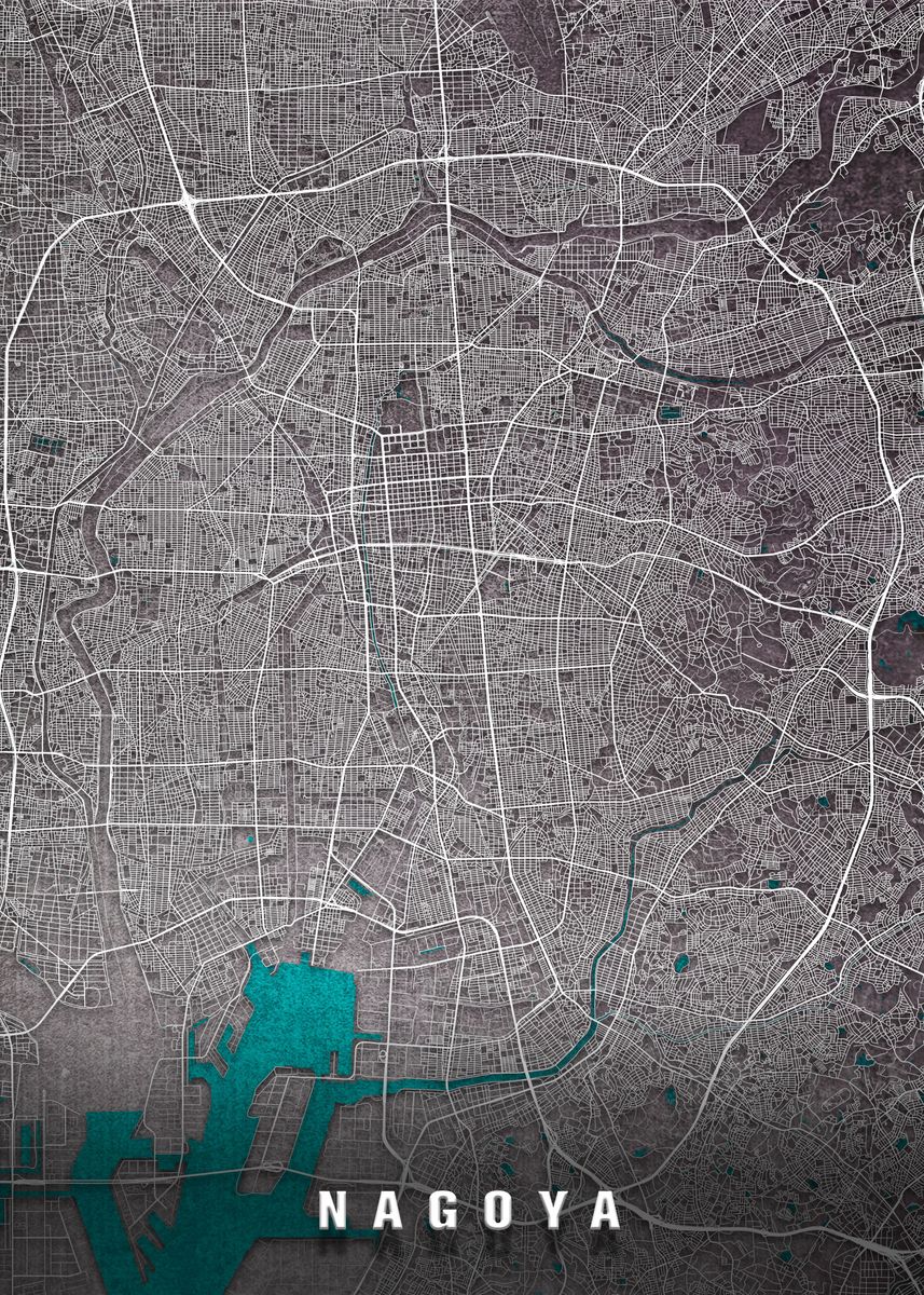 'Nagoya City Map' Poster, picture, metal print, paint by Maksymilian ...