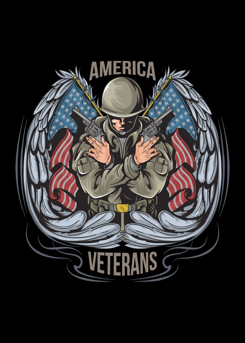 'Veteran' Poster, picture, metal print, paint by Black and White | Displate