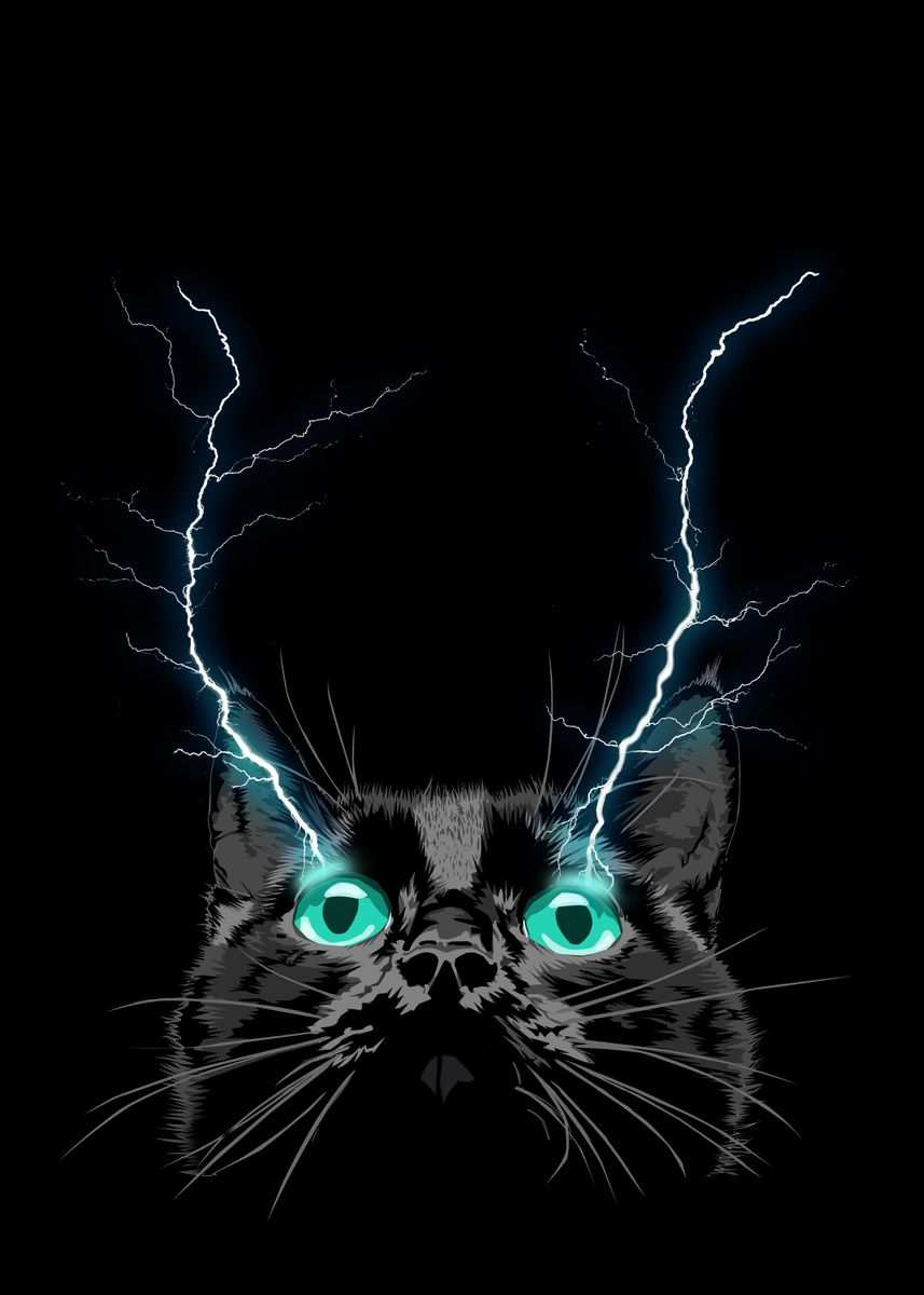 'Electric cat' Poster, picture, metal print, paint by Afire | Displate