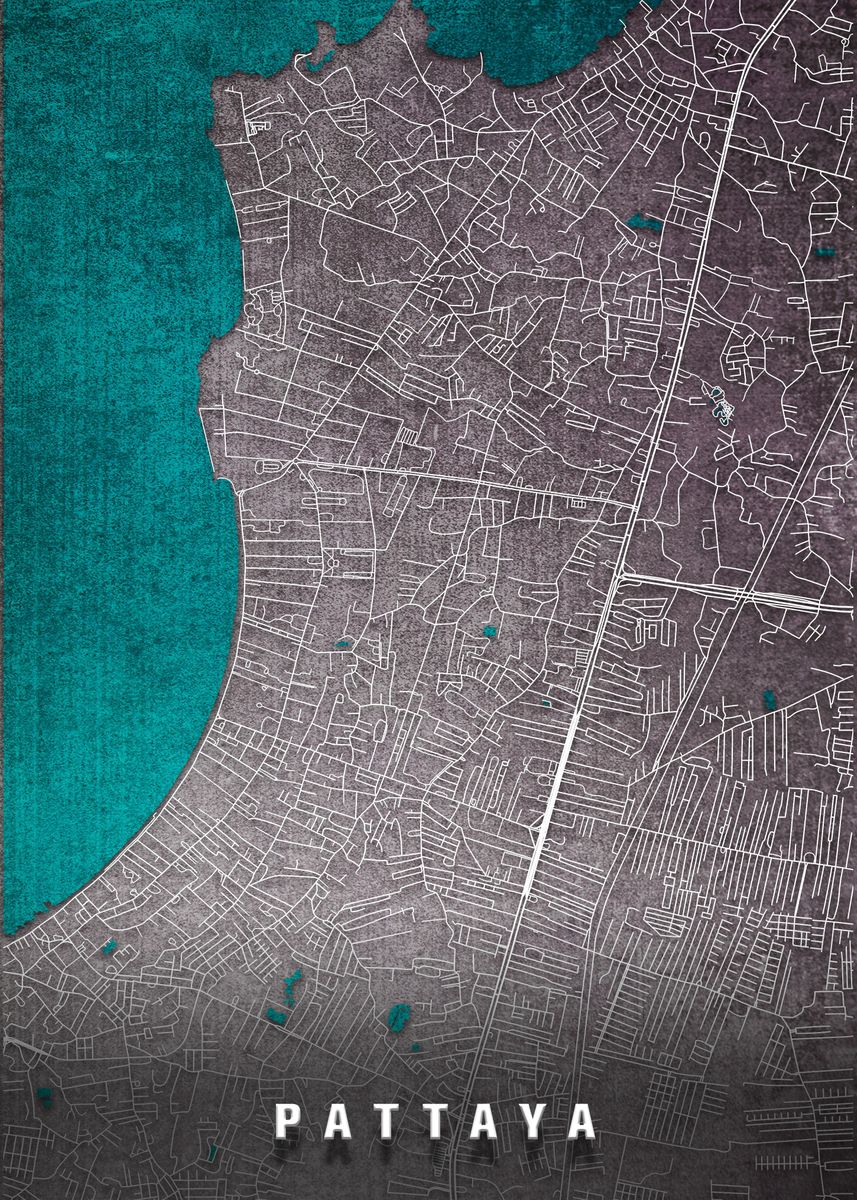 'Pattaya Map' Poster, picture, metal print, paint by Maksymilian Kulig ...