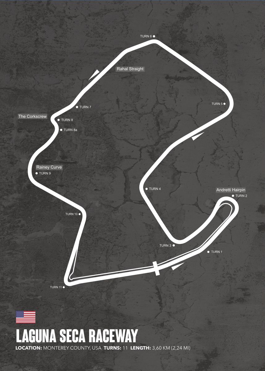 'Laguna Seca Raceway' Poster, picture, metal print, paint by Mapsters ...