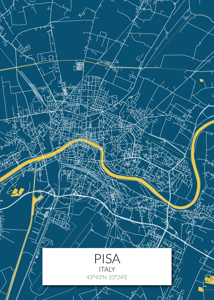 'Pisa Map Blue White' Poster, picture, metal print, paint by dkDesign ...