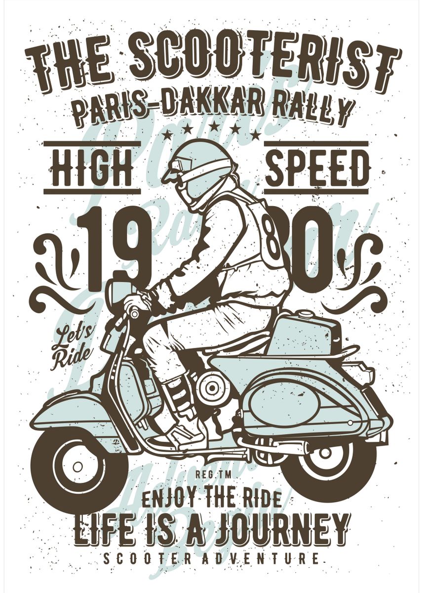 'The Scooterist 1980' Poster, picture, metal print, paint by ...