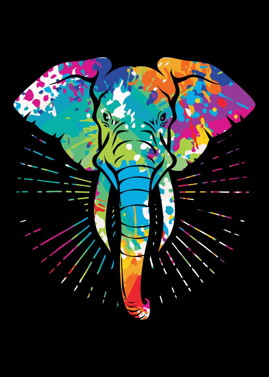 'Colorful Elephant' Poster, picture, metal print, paint by FunnyGifts ...