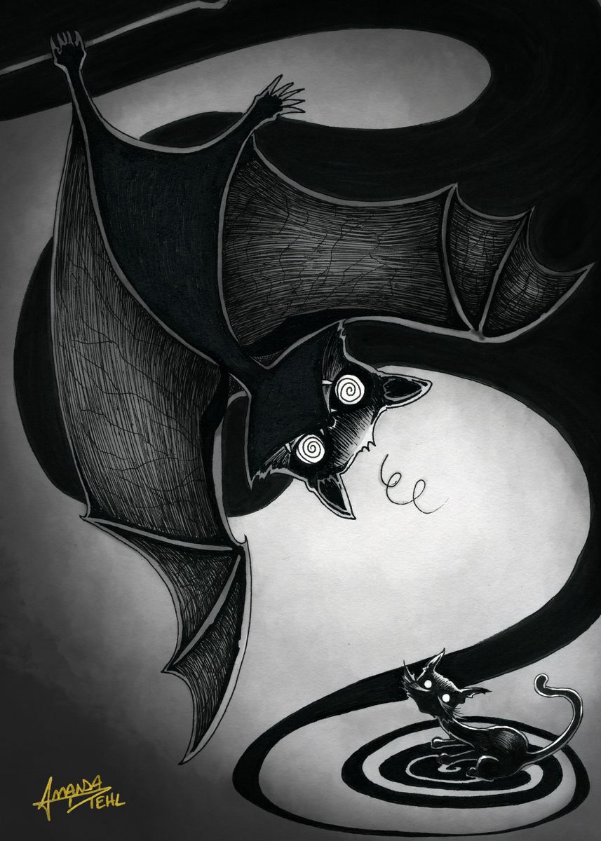 'Boo Kitty with a Dizzy Bat' Poster by Amanda Diehl | Displate