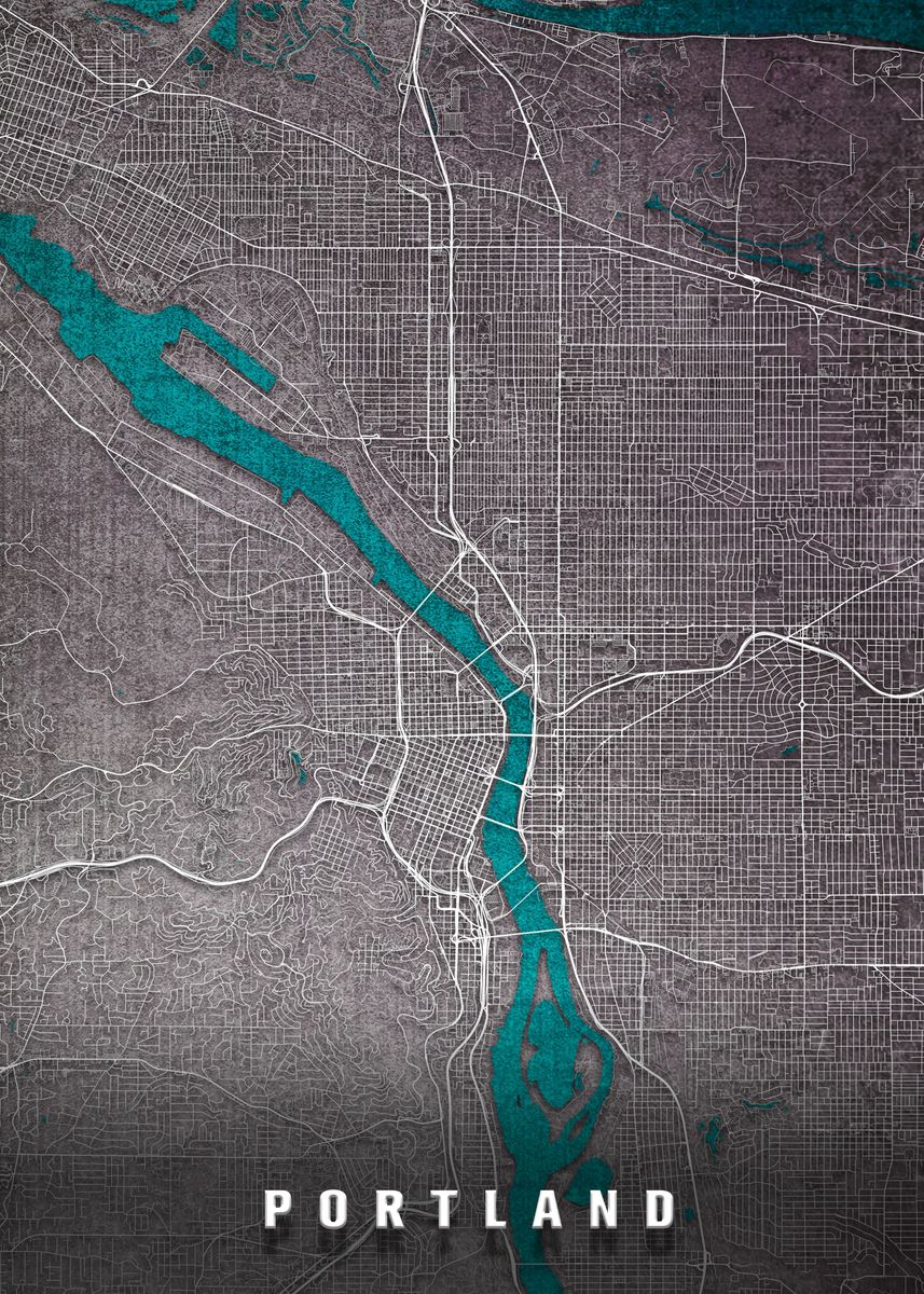 'Portland Map' Poster, picture, metal print, paint by Maksymilian Kulig ...