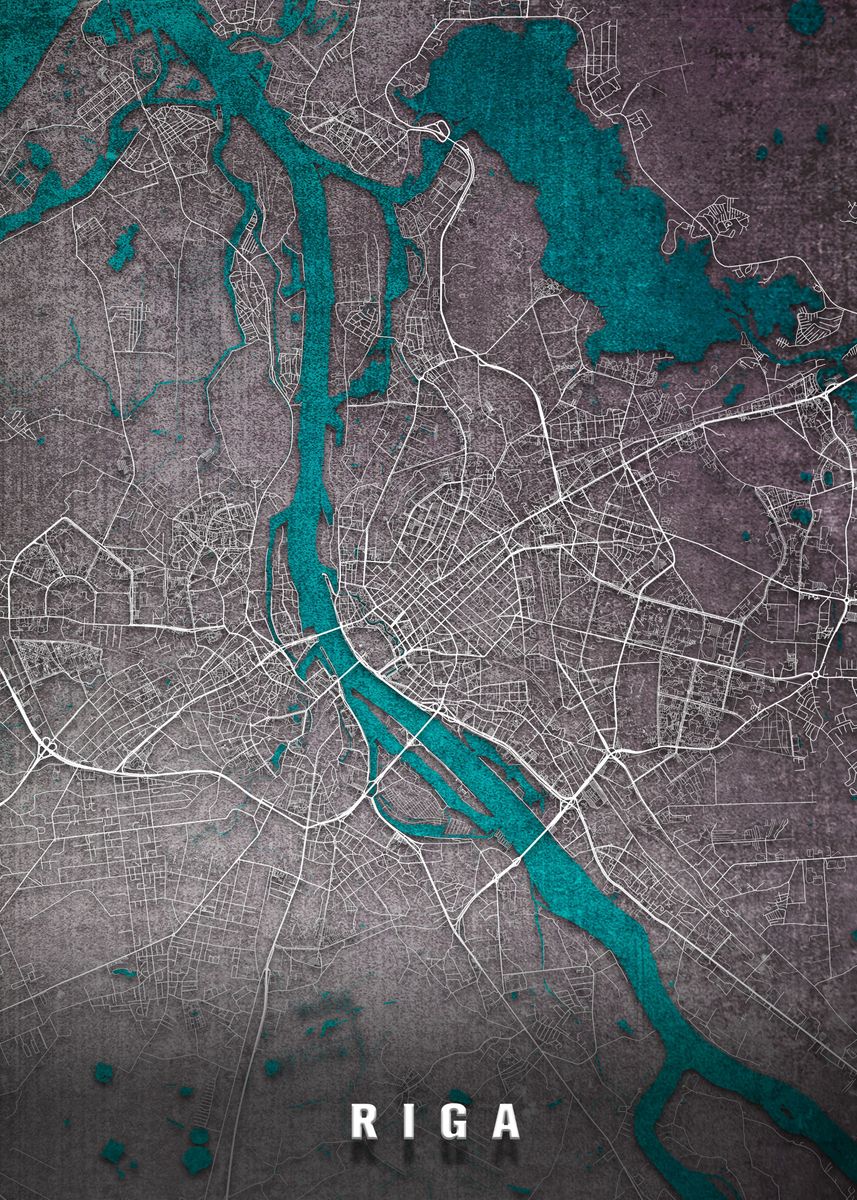 'Riga Map' Poster, picture, metal print, paint by Maksymilian Kulig ...