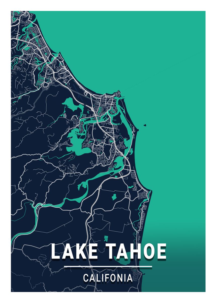 'Lake Tahoe Blue Dark Color' Poster by Tien Stencil | Displate