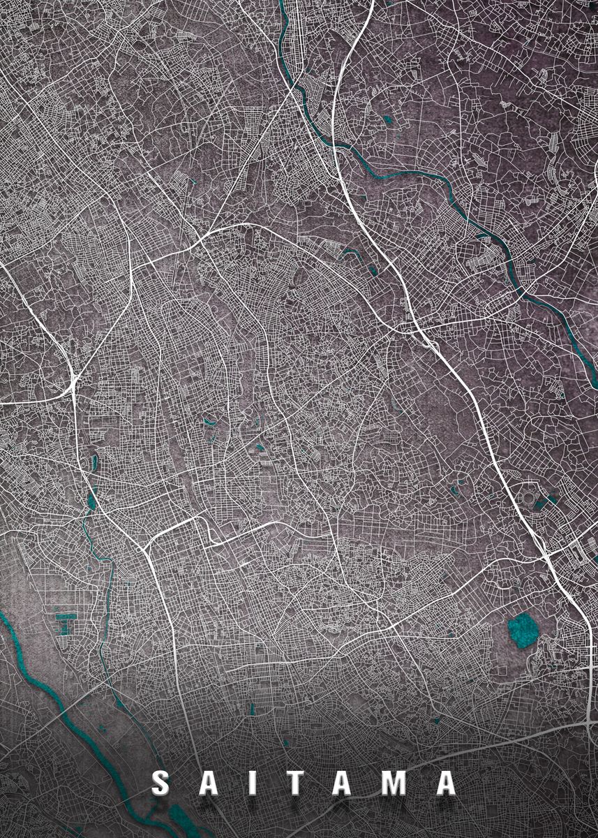 'Saitama Map' Poster, picture, metal print, paint by Maksymilian Kulig ...