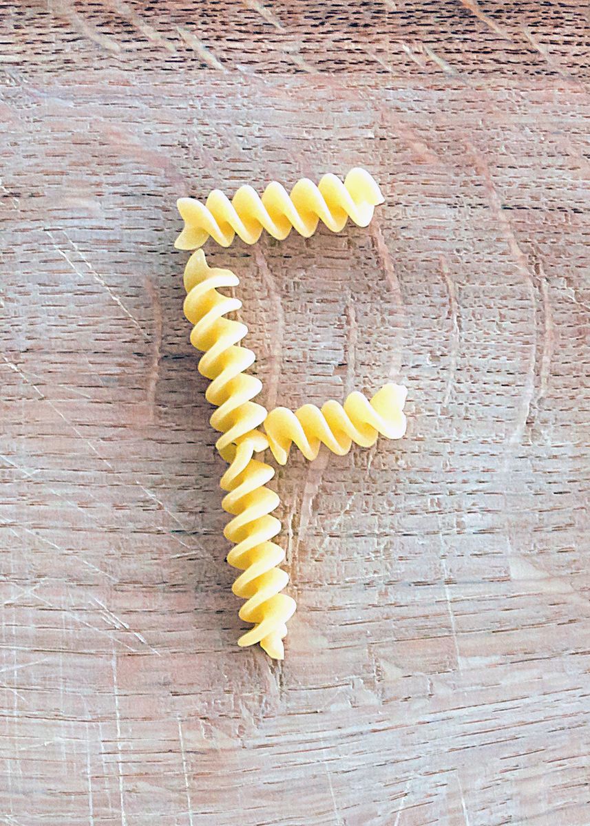 'Letter composed with pasta' Poster, picture, metal print, paint by ...