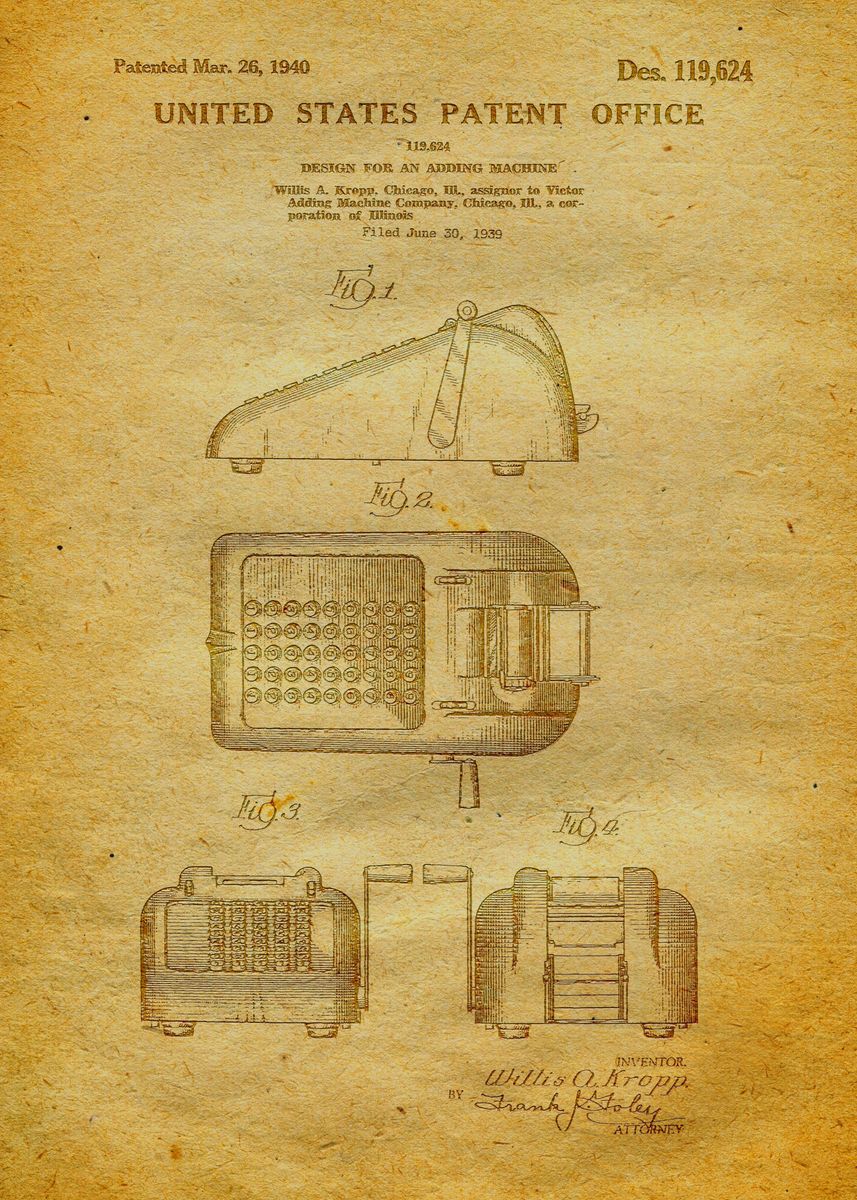 '9 Adding Machine Patent' Poster, picture, metal print, paint by Danika ...