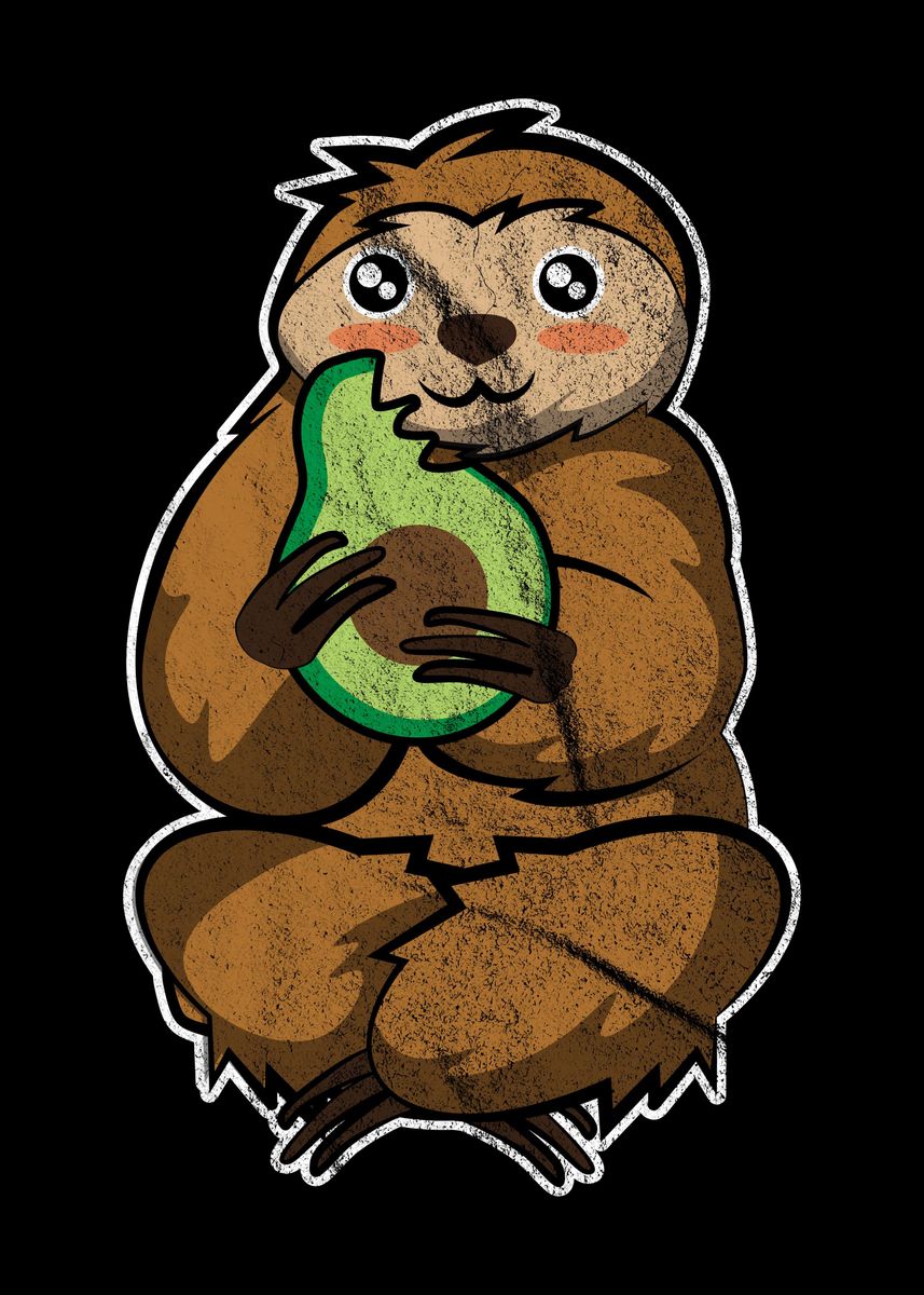 'Sloth Eating Avocado Vegan' Poster, picture, metal print, paint by ...