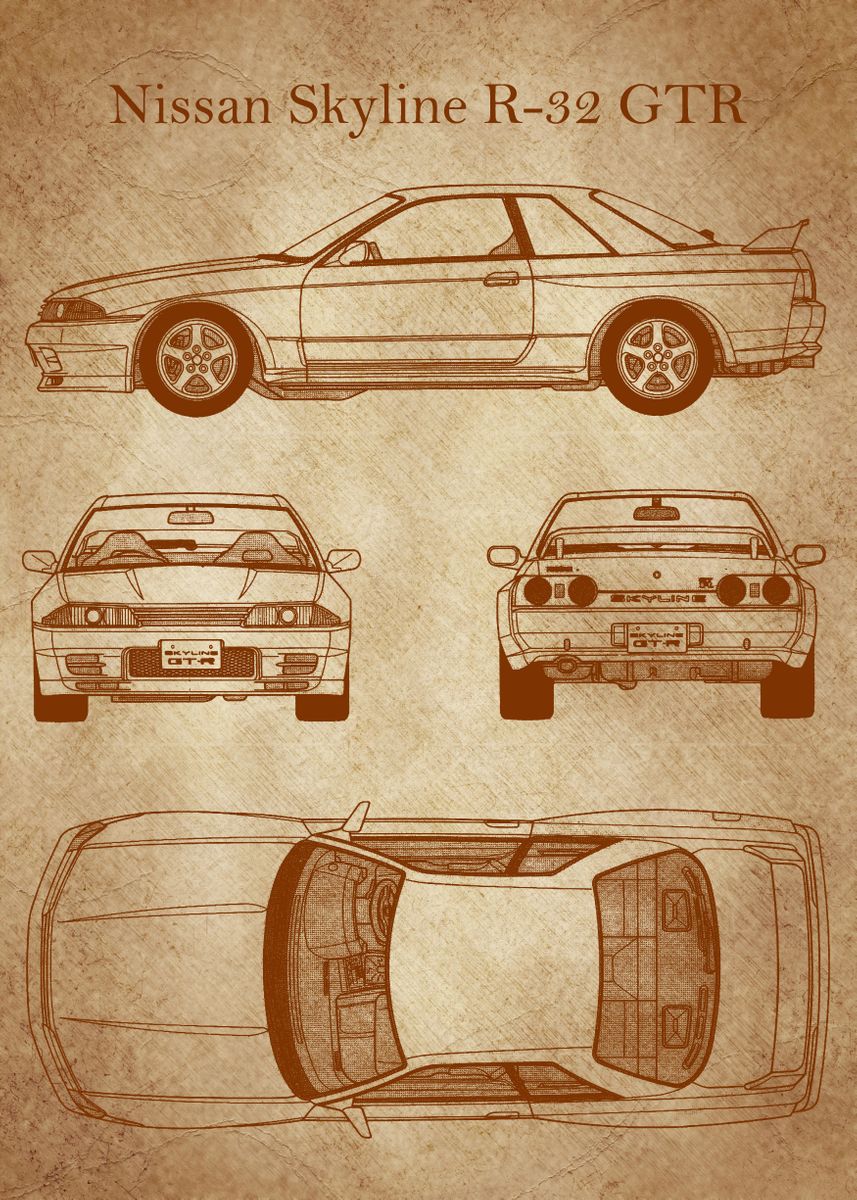 'Nissan Skyline blueprint' Poster, picture, metal print, paint by ...