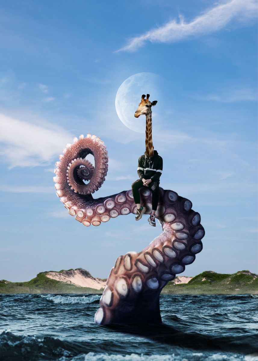 'Giraffe in sea' Poster, picture, metal print, paint by Clumsy Artist ...