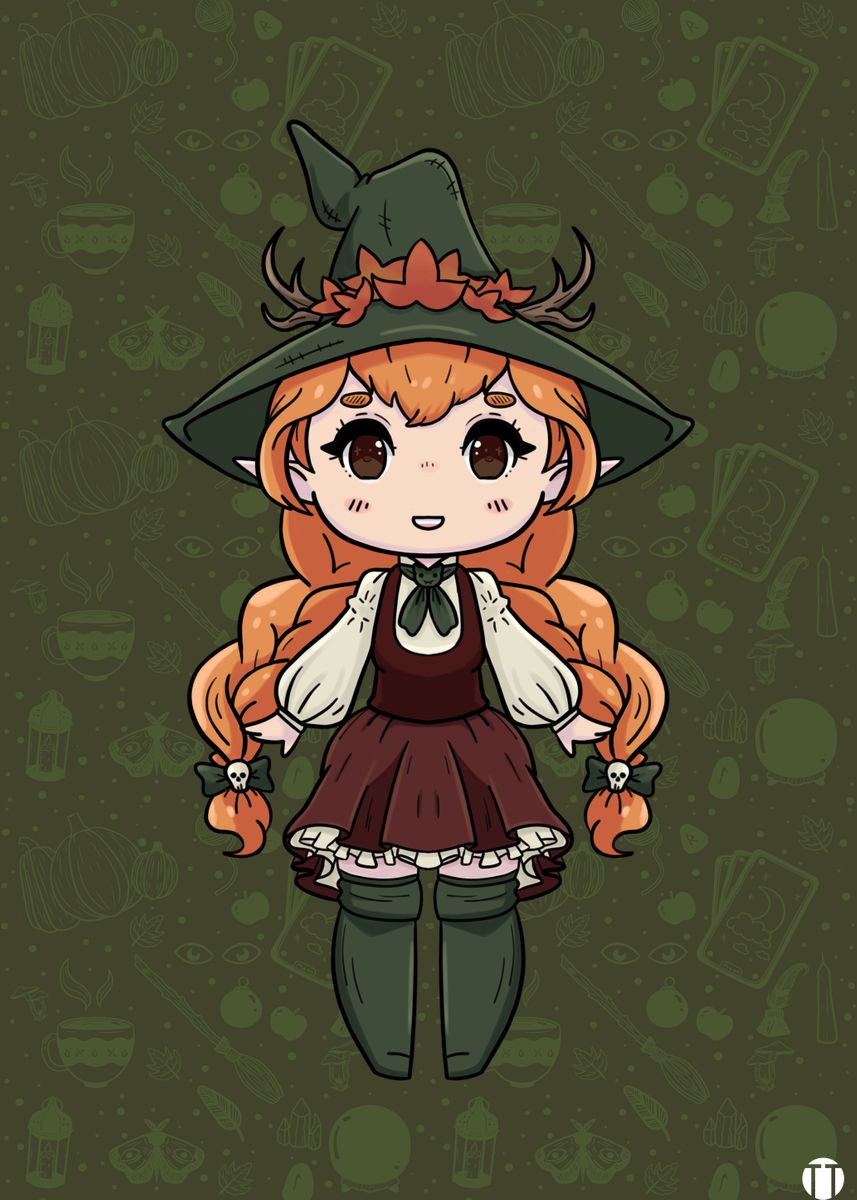 'Chibi Autumn Witch' Poster, picture, metal print, paint by Natalie ...