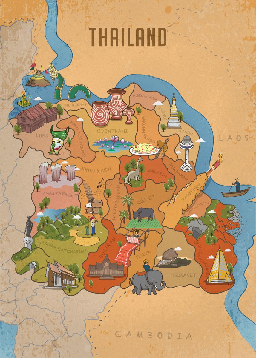 'Thailand Tourism Map' Poster by Kunyah | Displate