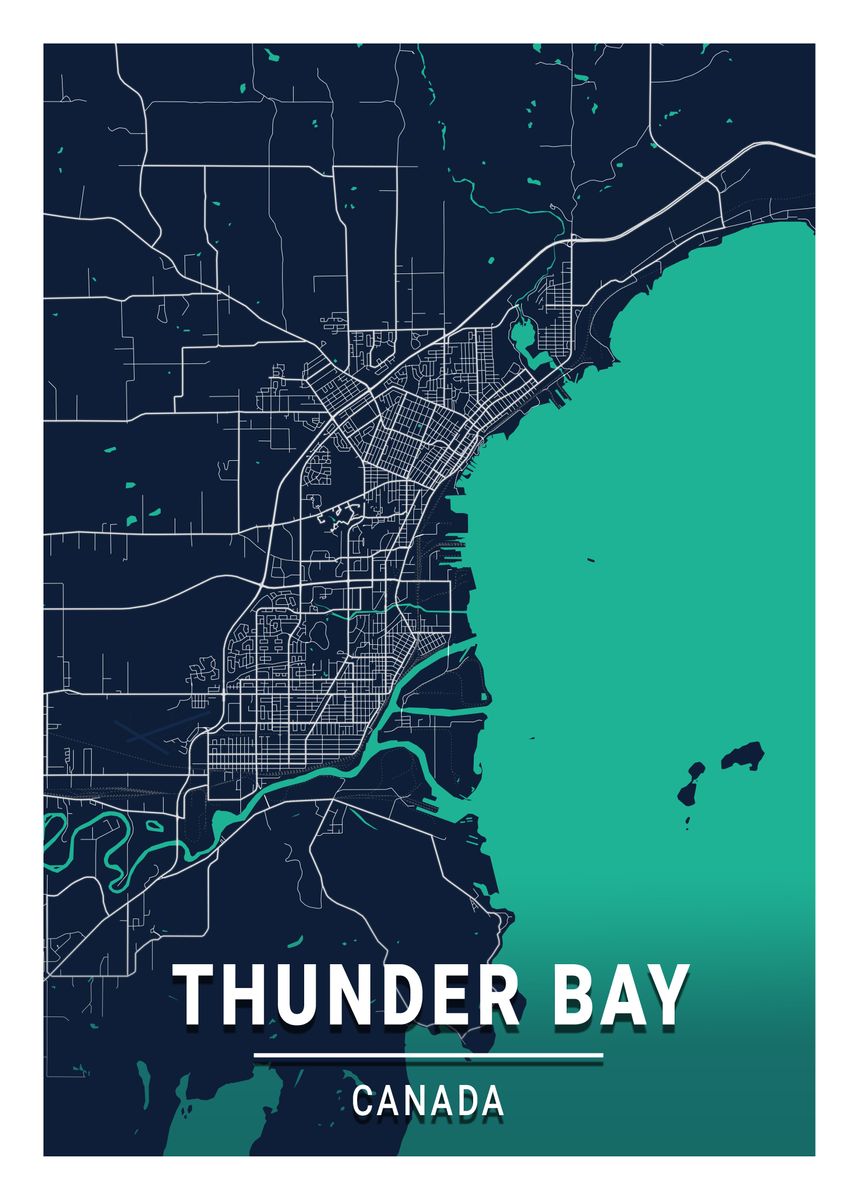 'Thunder Bay Blue Dark Map' Poster, picture, metal print, paint by Tien ...