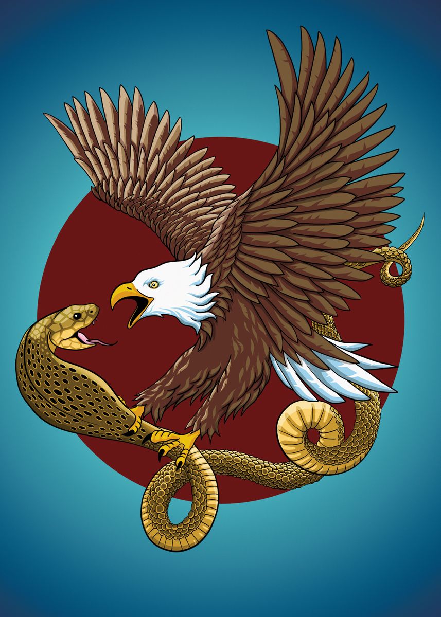 'Eagle and Snake' Poster, picture, metal print, paint by TMBTM | Displate