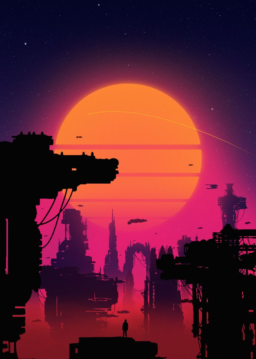 'Cyberpunk City' Poster, picture, metal print, paint by Exhozt | Displate