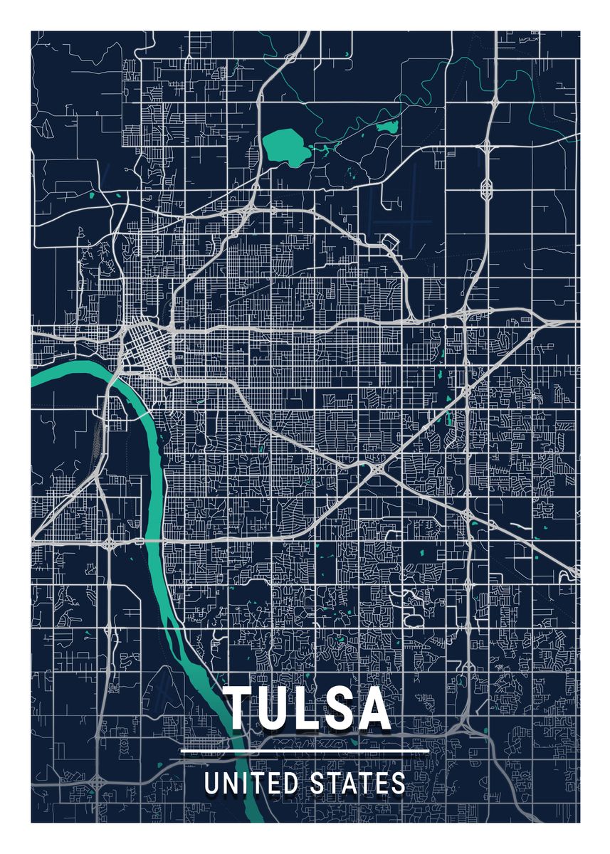 'Tulsa Blue Dark Color City' Poster, picture, metal print, paint by ...