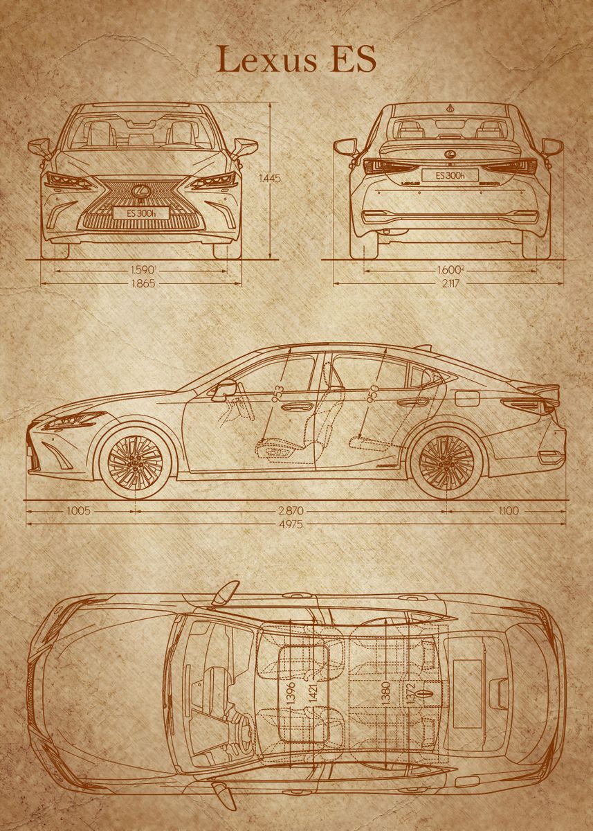 'lexus ES 2019 blueprint ' Poster, picture, metal print, paint by ...