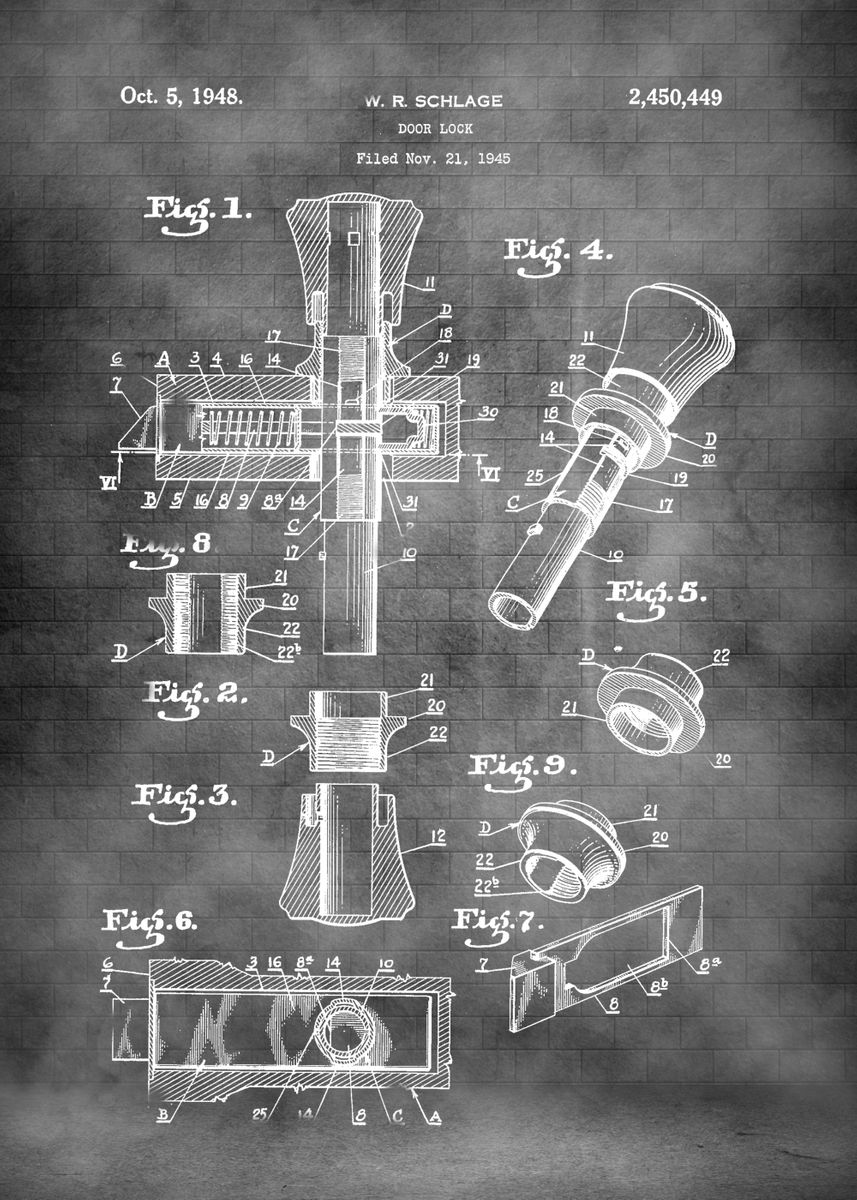 'Old doorlock patent' Poster by maystudio | Displate