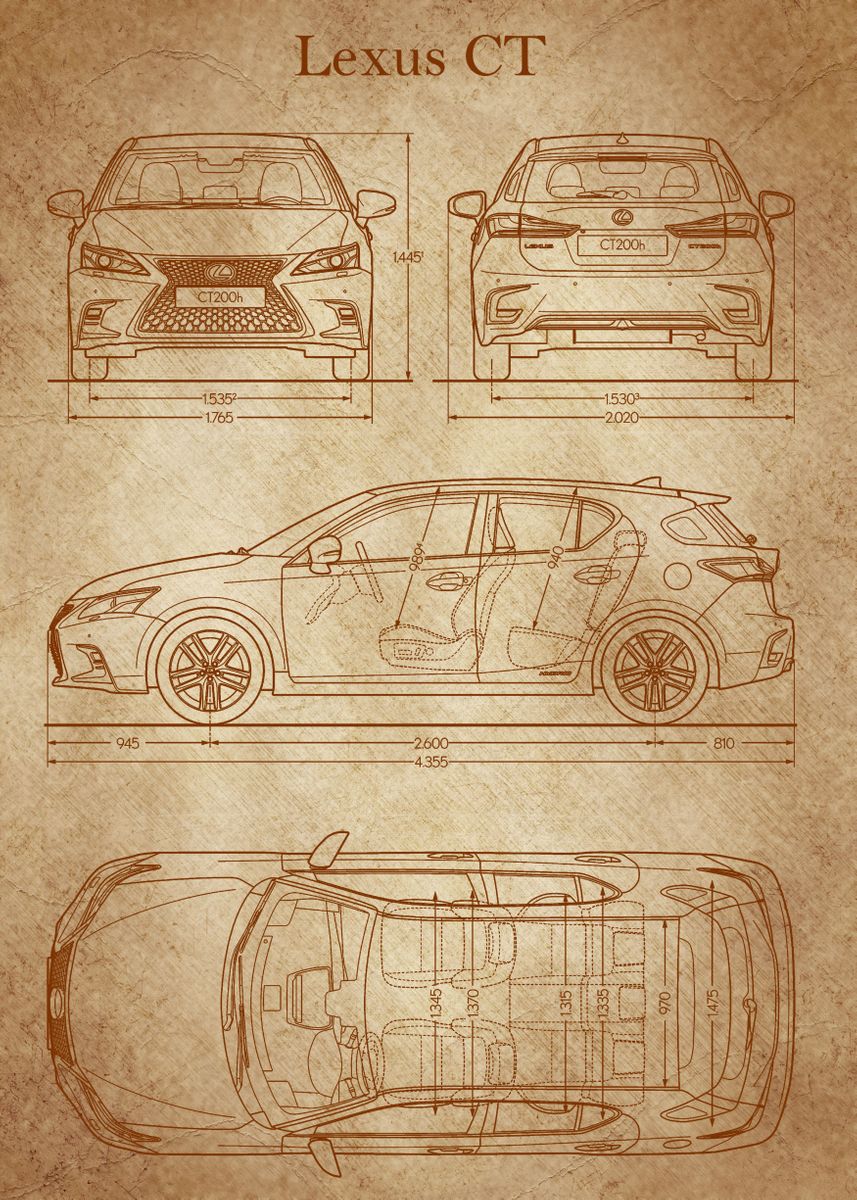 'lexus CT 2019 blueprint ' Poster, picture, metal print, paint by ...
