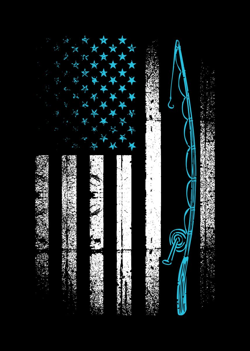 'USA Flag Rod Fishing' Poster, picture, metal print, paint by schmugo ...