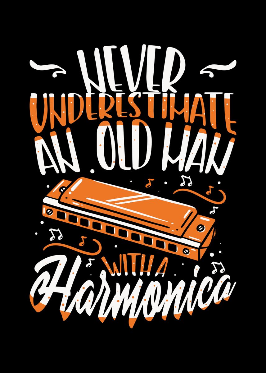 'Old Man With Harmonica ' Poster, picture, metal print, paint by ...