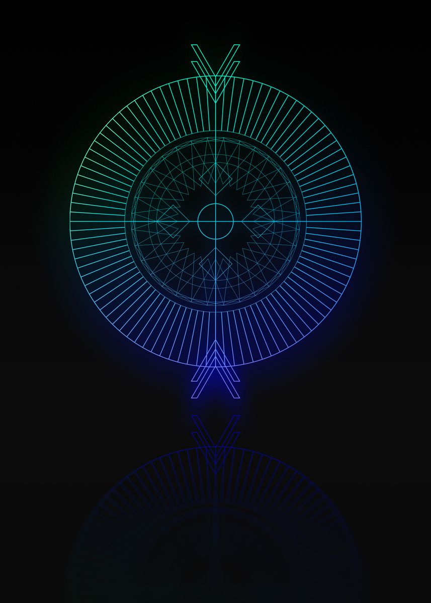 'Neon Blue Geometric Glyph' Poster by Holy Rock Design | Displate