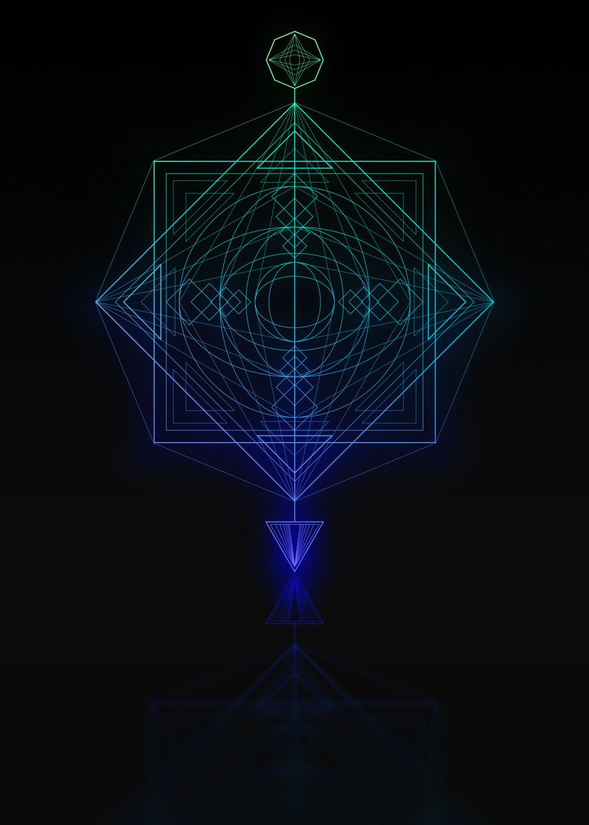 'Neon Blue Geometric Glyph' Poster by Holy Rock Design | Displate