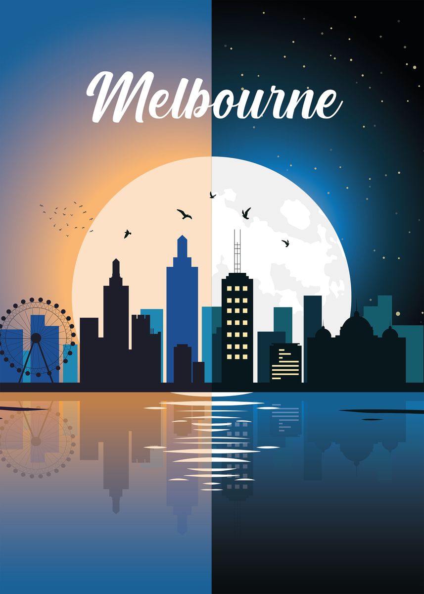 'Melbourne Day and Night' Poster, picture, metal print, paint by ...
