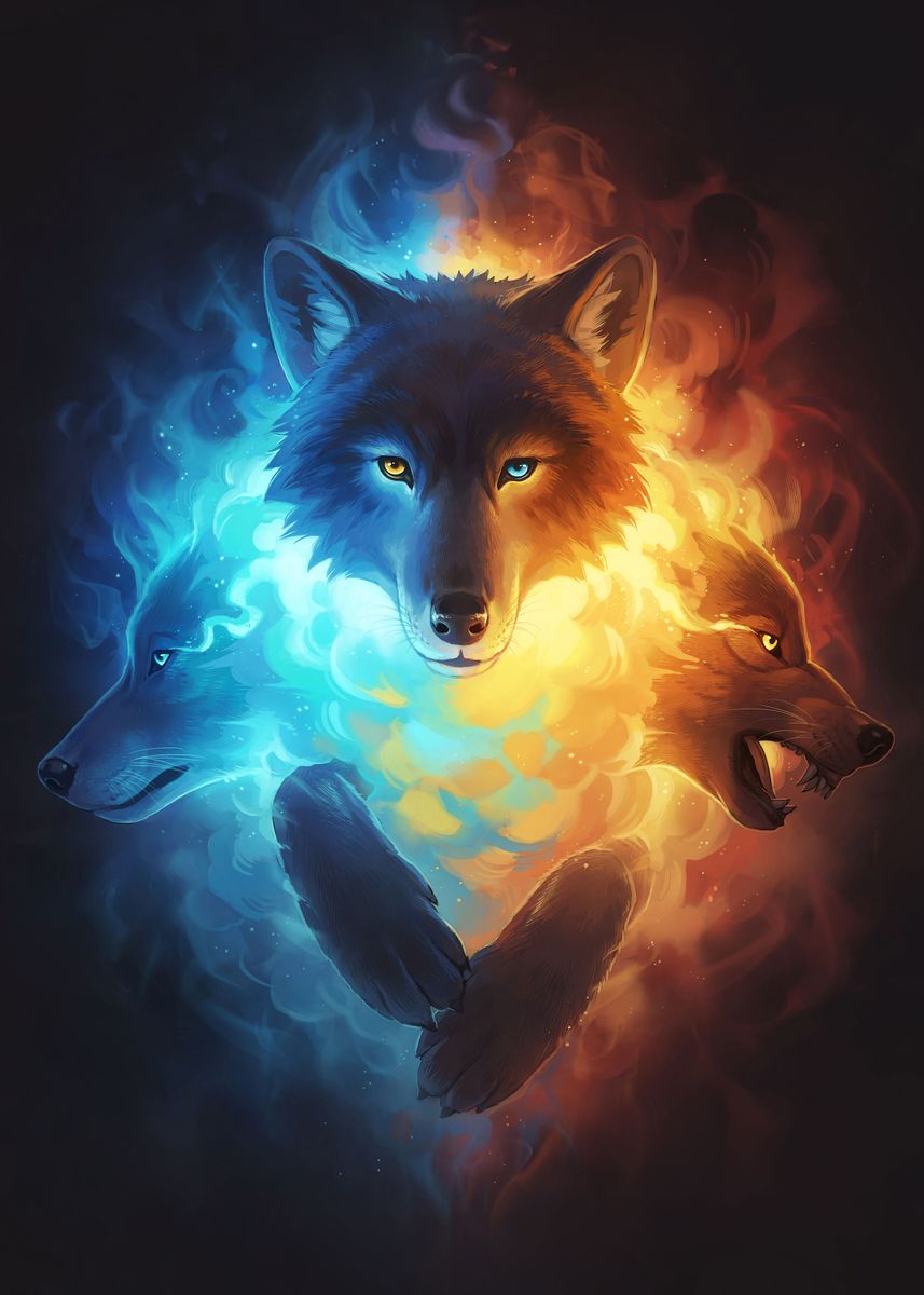 Fire And Ice Wolf Fighting
