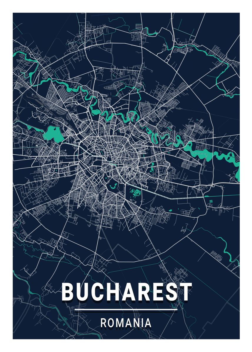 'Bucharest Blue Dark Color ' Poster, picture, metal print, paint by ...
