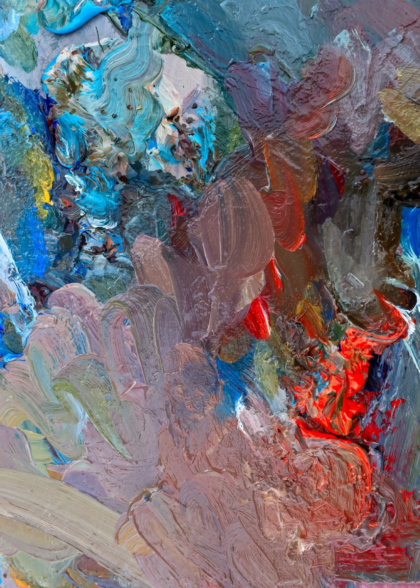 'Brown Red Blue Oil Paint' Poster, picture, metal print, paint by Art ...