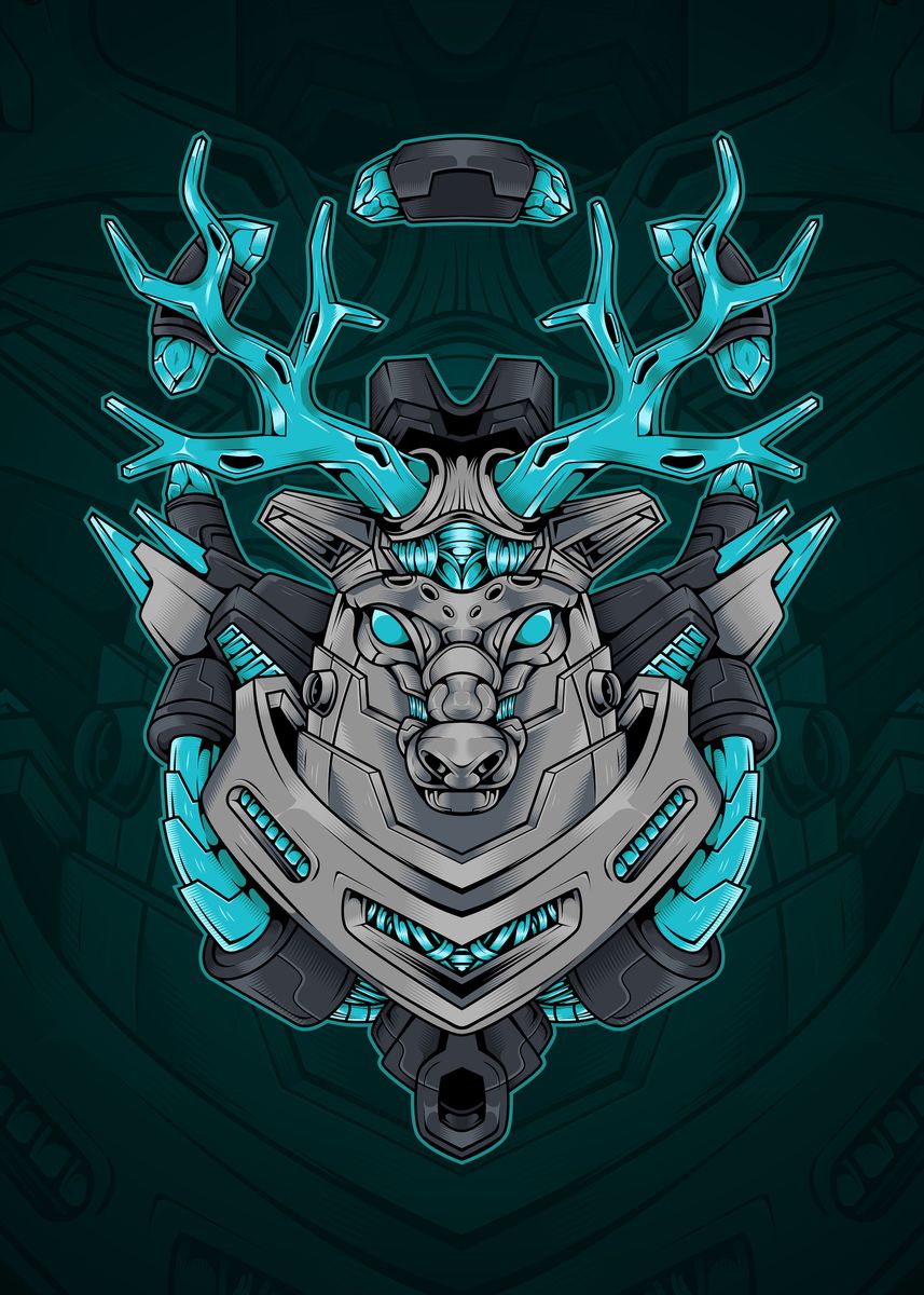 'Mecha Deer' Poster, picture, metal print, paint by Kunyah | Displate