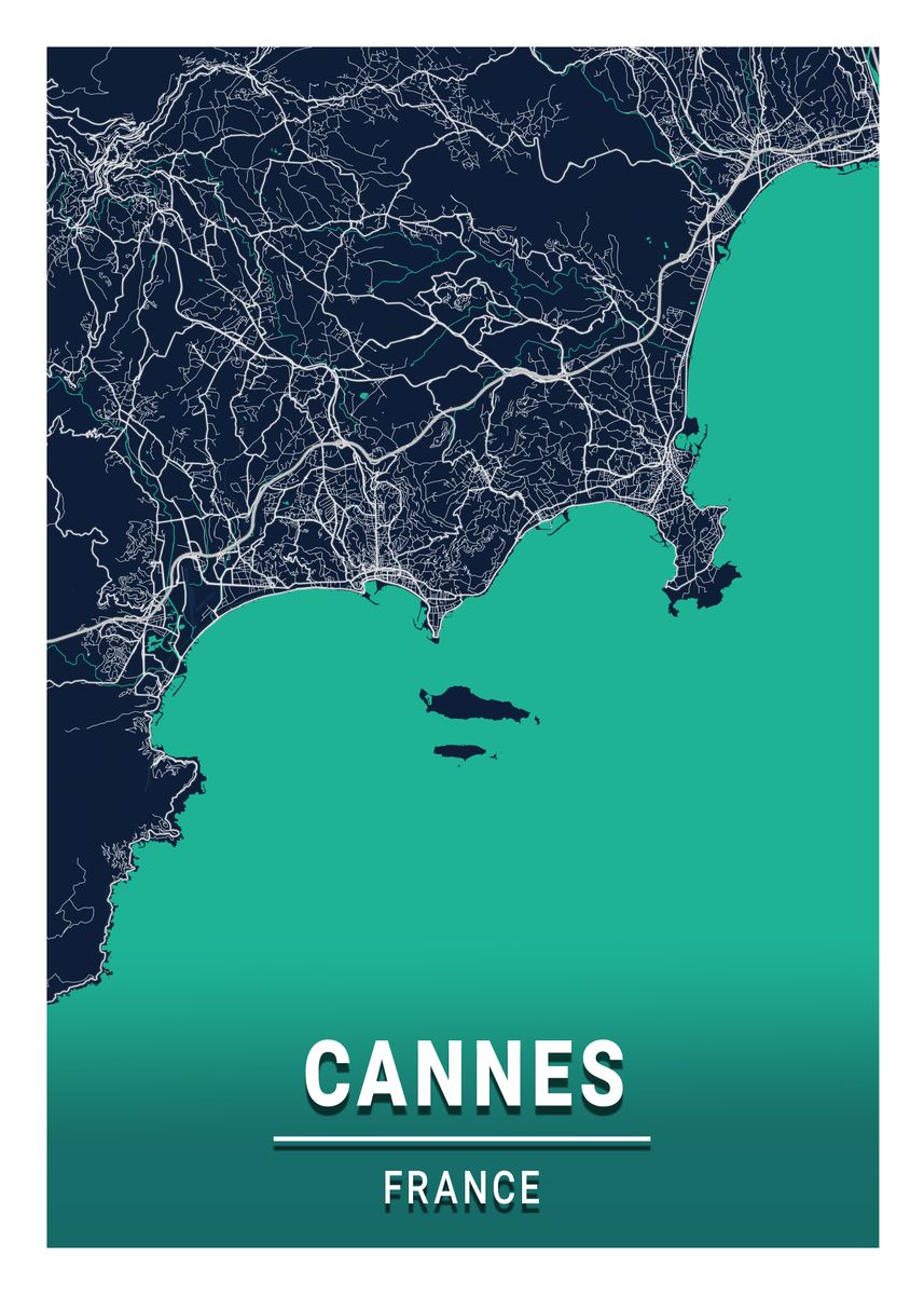 'Cannes Blue Dark Color Map' Poster, picture, metal print, paint by ...