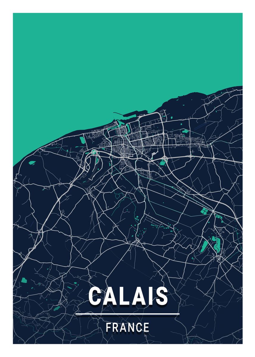 'Calais Blue Dark Color Map' Poster by Tien Stencil | Displate