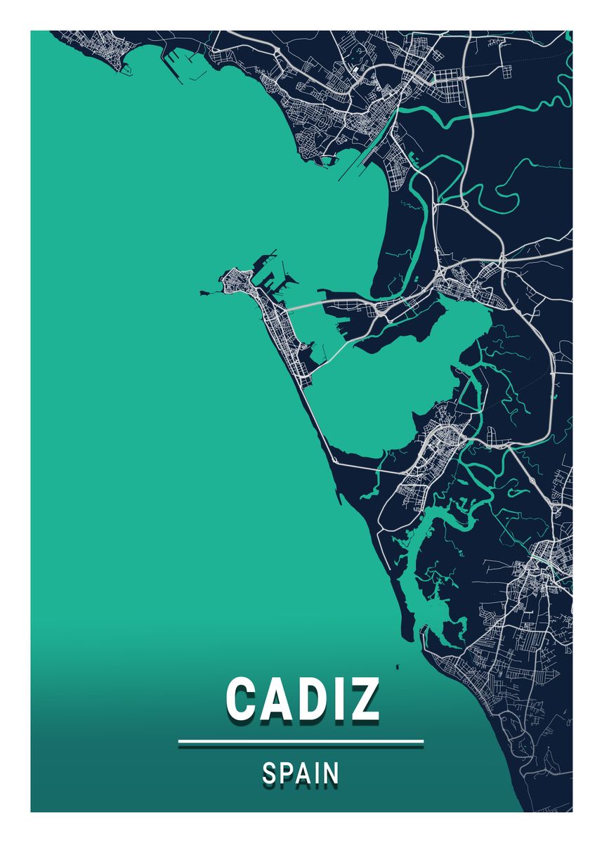'Cadiz Blue Dark Color City' Poster by Tien Stencil | Displate