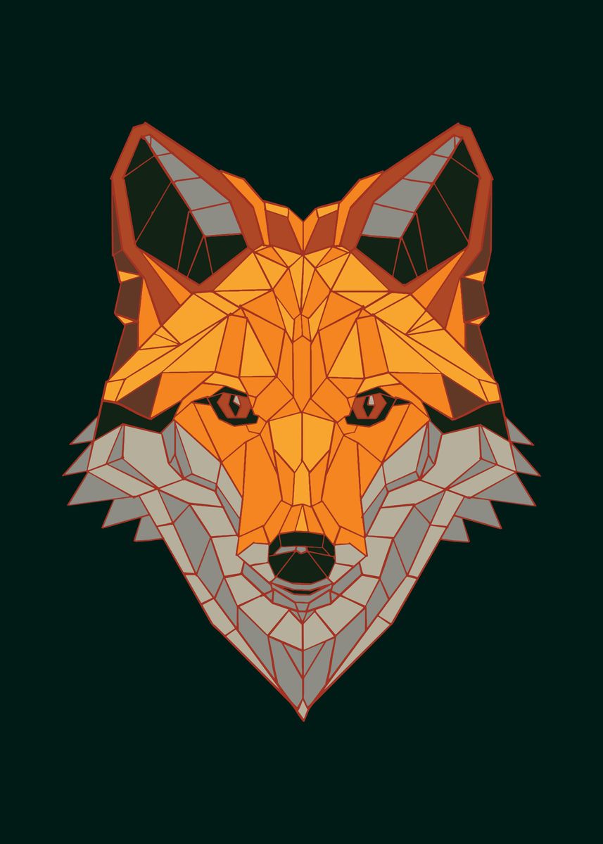'Polygonal Fox' Poster, picture, metal print, paint by Adam | Displate