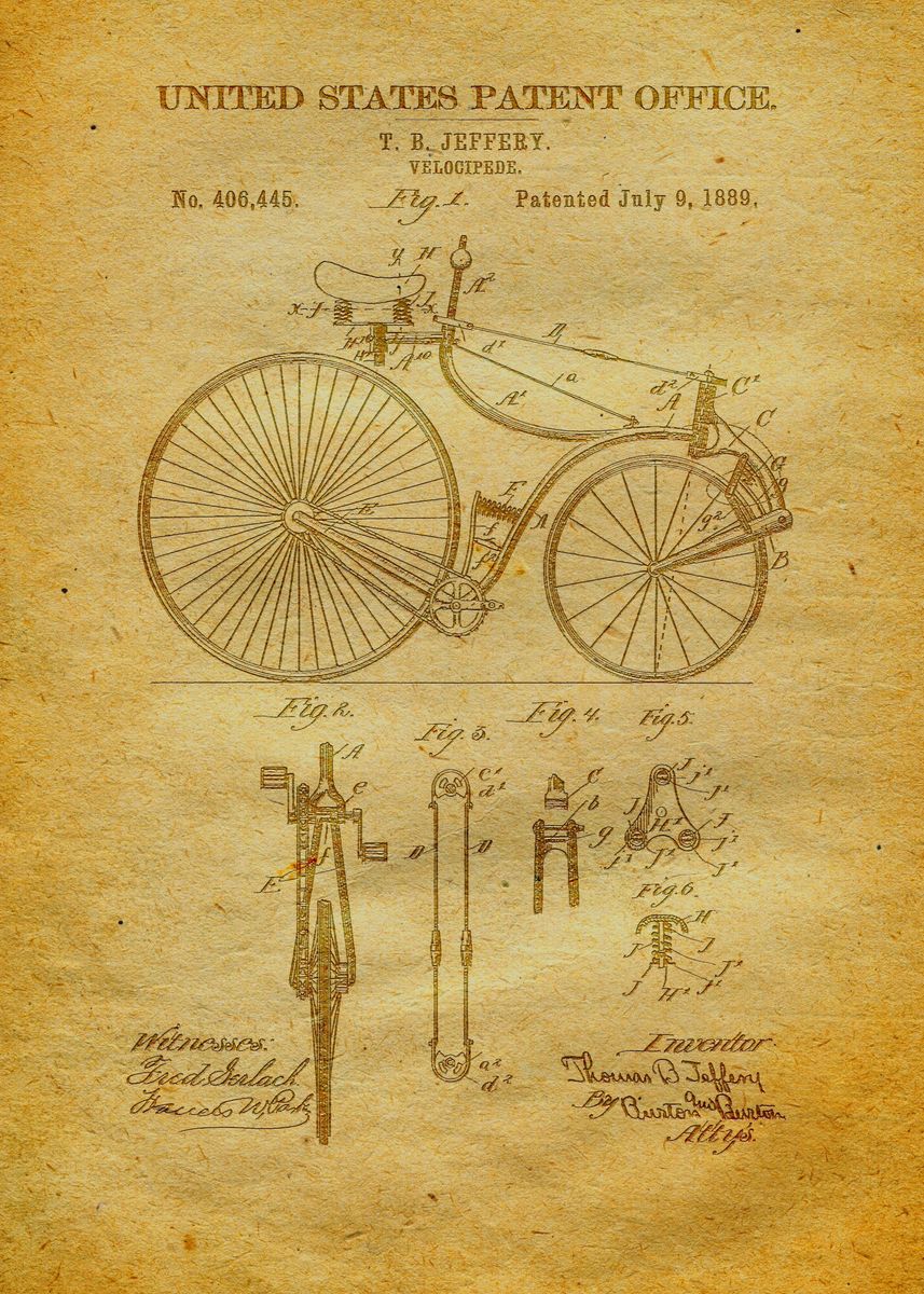 '3 Velocipede Patent 1889' Poster, picture, metal print, paint by ...