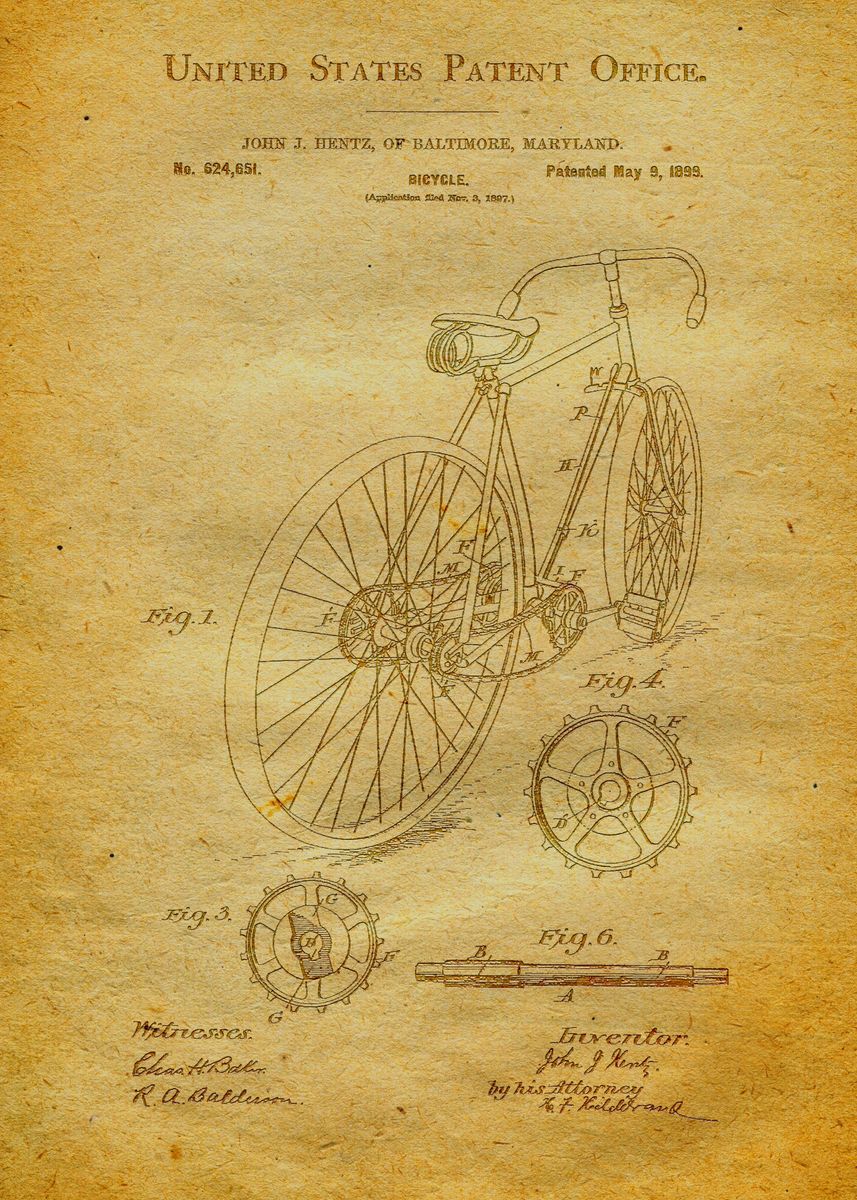 '10 Bicycle Patent' Poster, picture, metal print, paint by Daniel ...