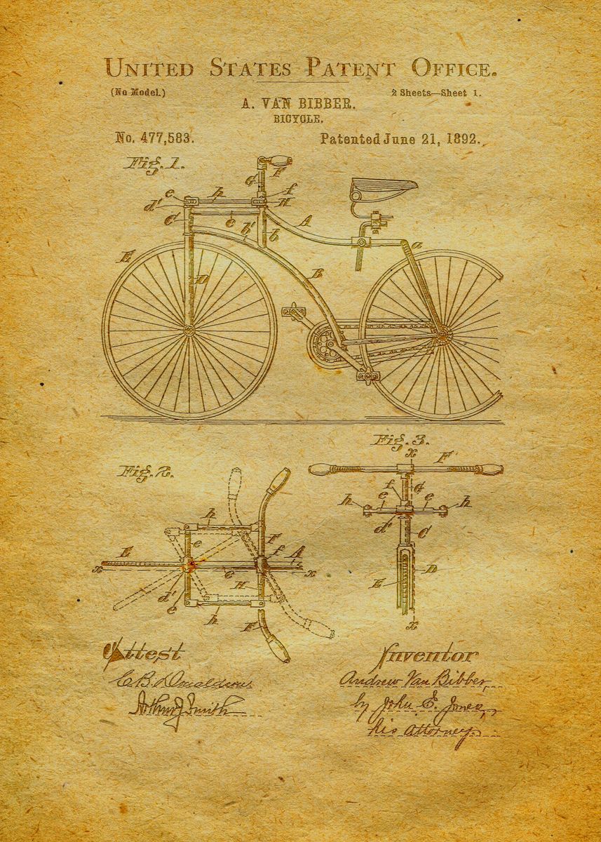 '7 1892 Bicycle Patent' Poster by Daniel Seymour | Displate