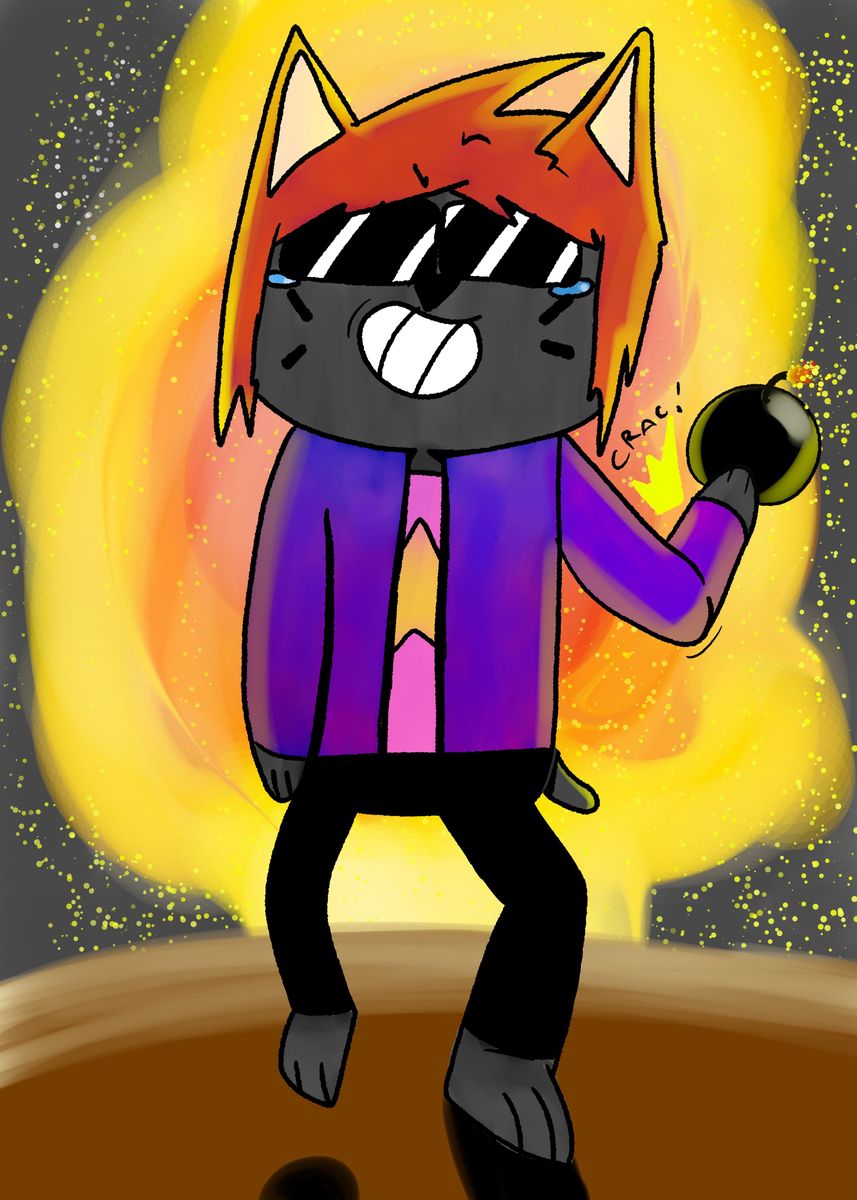 'Explosion Cat' Poster, picture, metal print, paint by Chamiat | Displate